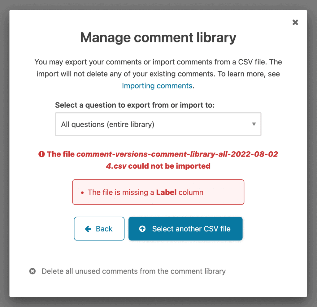 Importing and exporting the comment library | Crowdmark