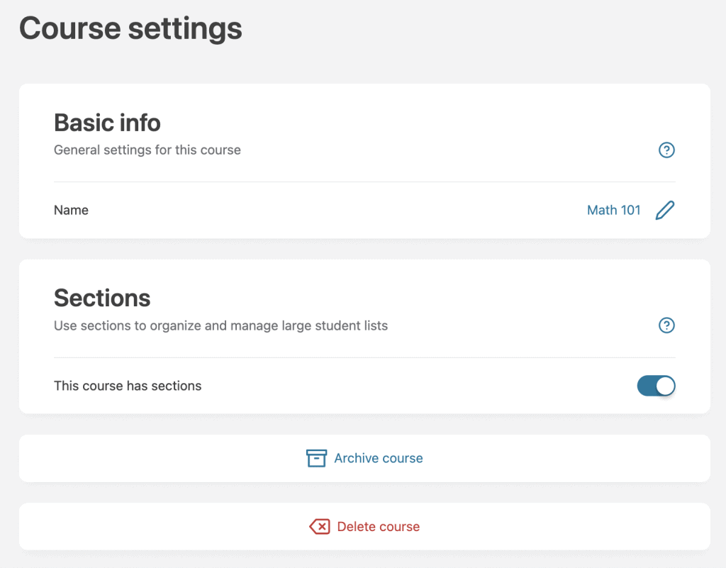 The course settings page - Crowdmark