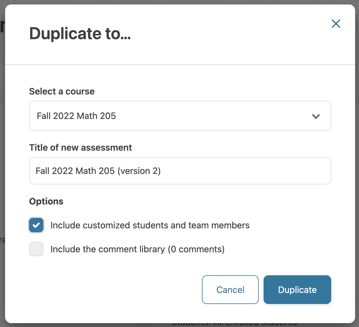 Duplicating Assigned assessments for sections or multiple versions - Crowdmark
