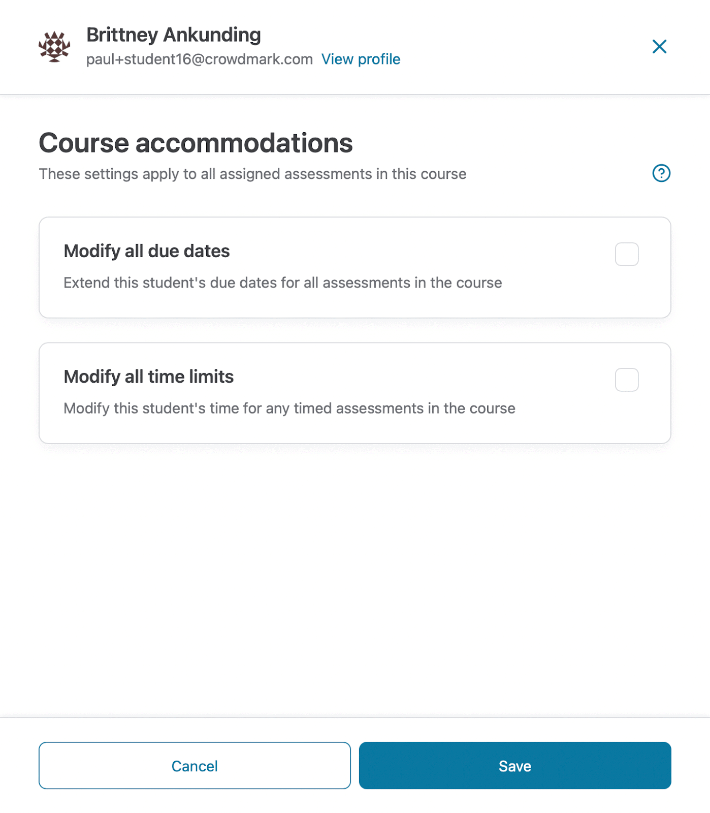 Course accommodations - Crowdmark