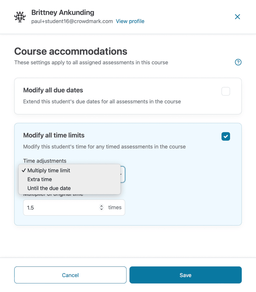 Course accommodations - Crowdmark